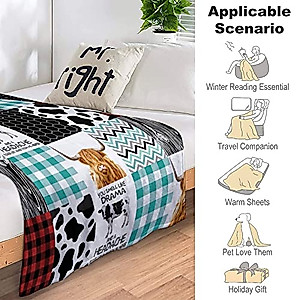 Highland Cow Blanket for Kids Teens Adults, Soft Lightweight Cozy Microfiber Flannel Fleece Throw Buffalo Blanket Cow Gifts for Women Men Girls -Size 50"x60"(Youth)