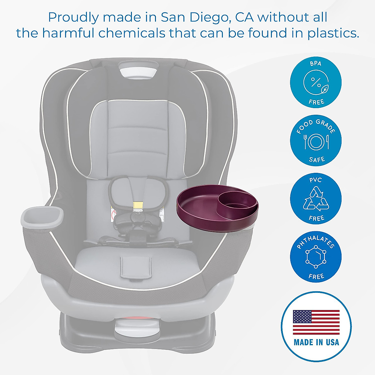 My Travel Tray – for Cup Holder (Merlot) Made in USA - Car Journey Must – Insert into Cupholders Found on Car Seats, Booster, Strollers & Your car Cup Holder