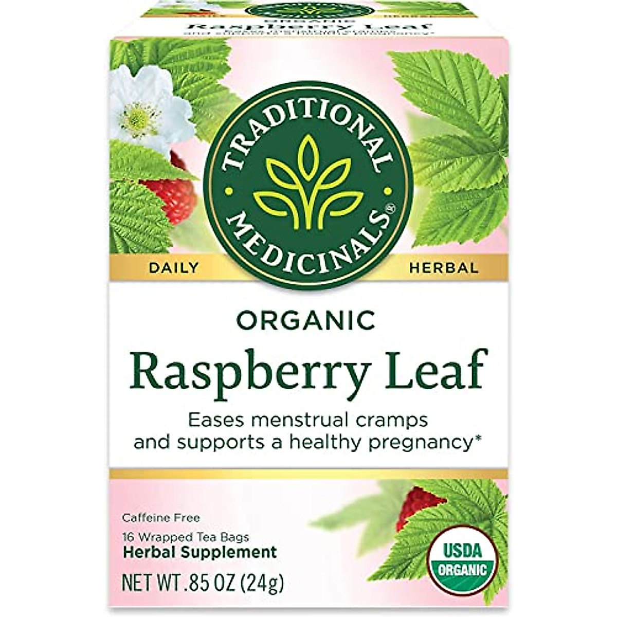 Traditional Medicinals Tea, Organic Raspberry Leaf, Eases Menstrual Cramps, Supports a Healthy Pregnancy, 48 Tea Bags (3 Pack)