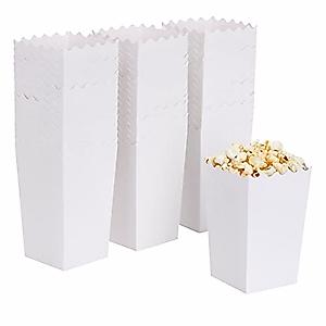 100 Pack White Popcorn Boxes for Party, Bulk Paper Treat Containers for Movie Night Decorations (3.3 x 5.5 x 3.5 in)