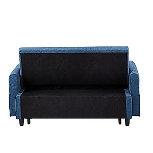 FANYE Loveseat Sofa with Pull Out Sleeper Couch Bed,2 Seater Sofa & Couch W/Adjustable Backrest Home Apartment Office Living Room Furniture Sets Sofabed, Twin Blue Microfiber W/Pillows, Pockets