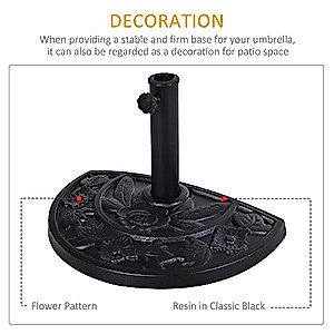 Outsunny 20lbs Half Round Patio Umbrella Base Outdoor Decorative Resin Parasol Stand Holder for Φ1.5, Φ1.9 Pole, for Lawn, Deck, Backyard, Garden, Black