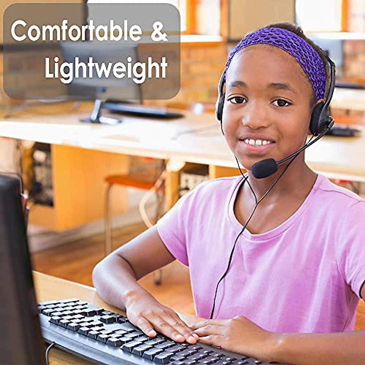 CN-Outlet School Headphones with Microphone 50 Pack in Bulk Wholesale Disposable Stereo Headsets for Classroom Students Kids and Adult (MIC, 50 Black)