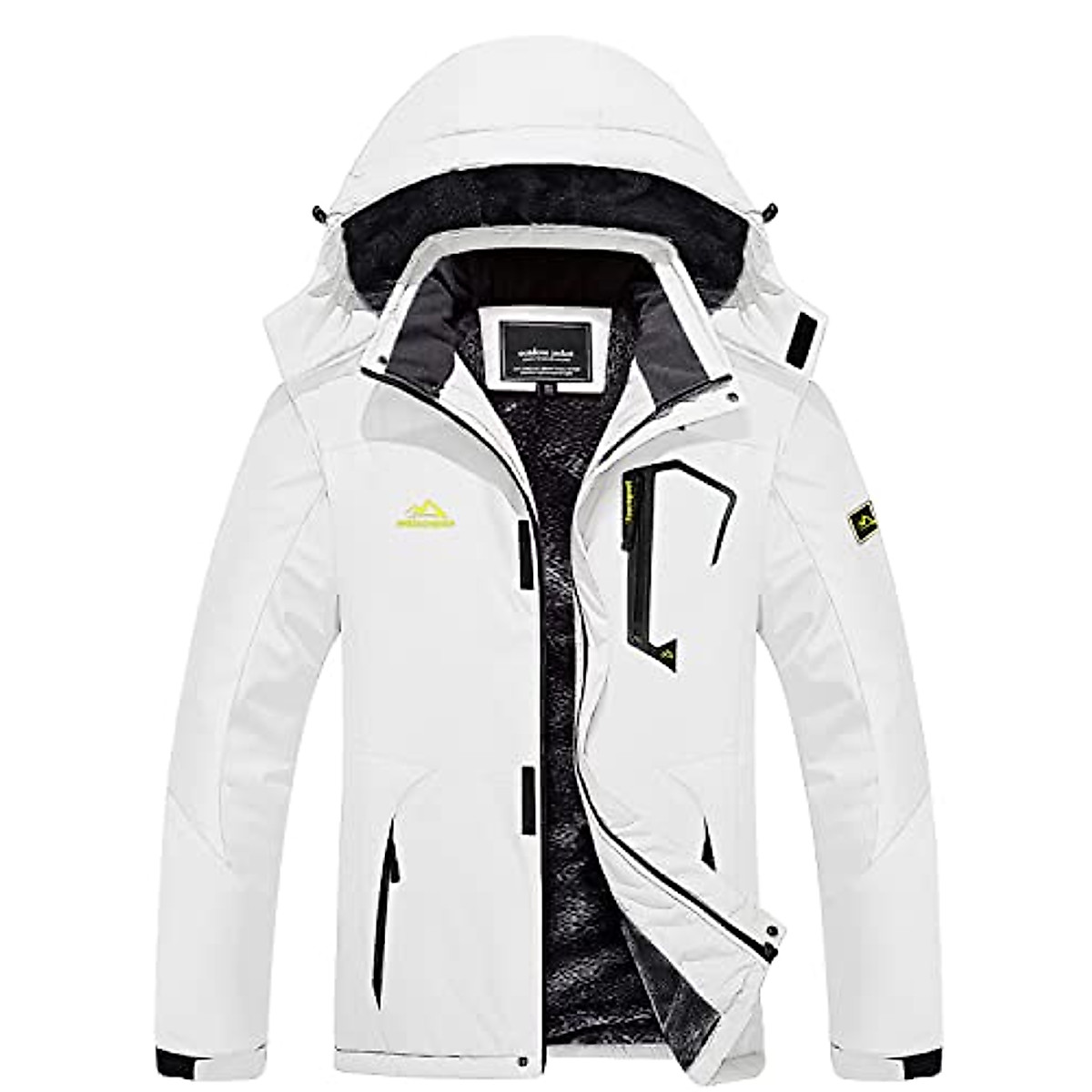 TACVASEN Men's Skiing Jacket with Hood Hiking Fishing Travel Fleece Jacket Parka Coat White, 2XL