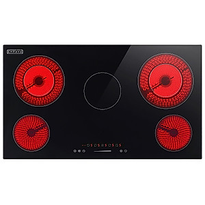 Empava Electric Stove Built in Radiant Ceramic Cooktop with Glass Smooth Surface 5 Burners with Dual Element and Warm Zone,7700W,220-240v Hard Wired, No Plug, ETL Certified, 36 inch, Black
