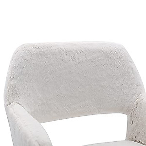 ABET Fluffy Desk Chairs Set of 2, Modern Swivel Accent Home Office Chair No Wheels, Hollow Back & Metal Legs, Faux Fur Vanity Chair for Teen Girls Women Side Armchair for Bedroom Living Room White