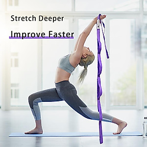 Stretching Strap Yoga Strap with Loops, Stretch Straps for Physical Therapy, Non-Elastic Exercise Strap for Pilates, Dance and Gymnastics with Workout Guide (Purple)