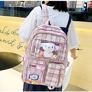 LaurelTree Kawaii Aesthetic Cute 4pcs School Bags Set with Accessories School Suppliers for Teens Girls Backpack Tote Bag (Pink)