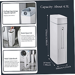 CurcKua Bathroom Trash Can Set 16.5x8x4.3in 1.2-Gallon Slim Bathroom Bin with Toilet Brush Holder Press-Opening White Rectangular Toilet Trash Can Slim Trash Can with Lid Rubbish Bin Waste Paper Bin