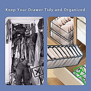 6 Pcs Clothes Organizer,Drawer Organizer Clothes,Wardrobe Drawer Organizers Clothes Closet Storage ,Foldable Mesh Separation Box for T-shirt, Socks, Legging, Scarves, Underwear (Grey, 6/7/11 Grids)