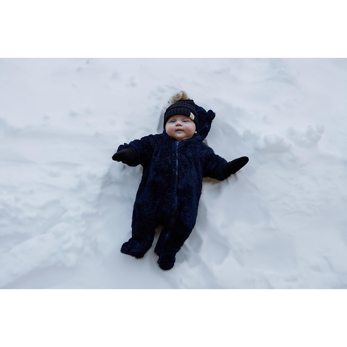 Funky Junque Infant Winter Hat and Mitten Set Newborn Pom Pom Beanie with Fleece Lined Mittens for Baby Boys and Girls (0-9 Mo), Black