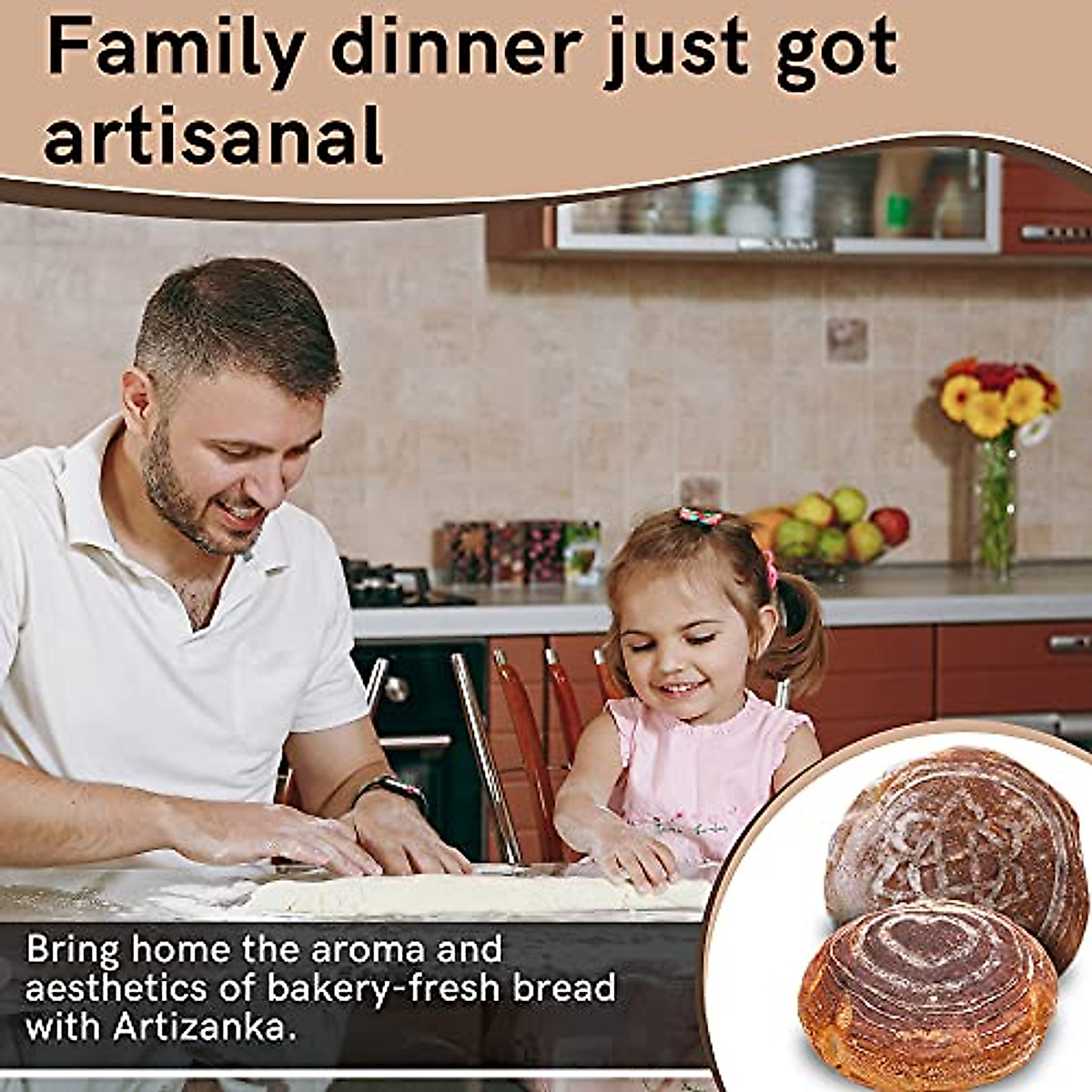 9 in Bread Proofing Basket Set - Make Sourdough Bread with our Banneton Basket and Removable Design Inserts Dough Scraper & Cloth Liner Gift for Bakers by Artizanka (Round Bottom Basket)