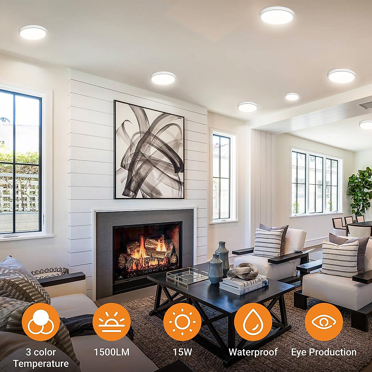 slochi 1PACK LED Flush Mount Ceiling Light Fixture, 3000K-4000K-6500K & 100W Equivalent Modern Kitchen Recessed Lamp 15W 1500Lm 7.5 Inch Closet Round Surface for Bathroom, White (TJN-CL25A-Parent)