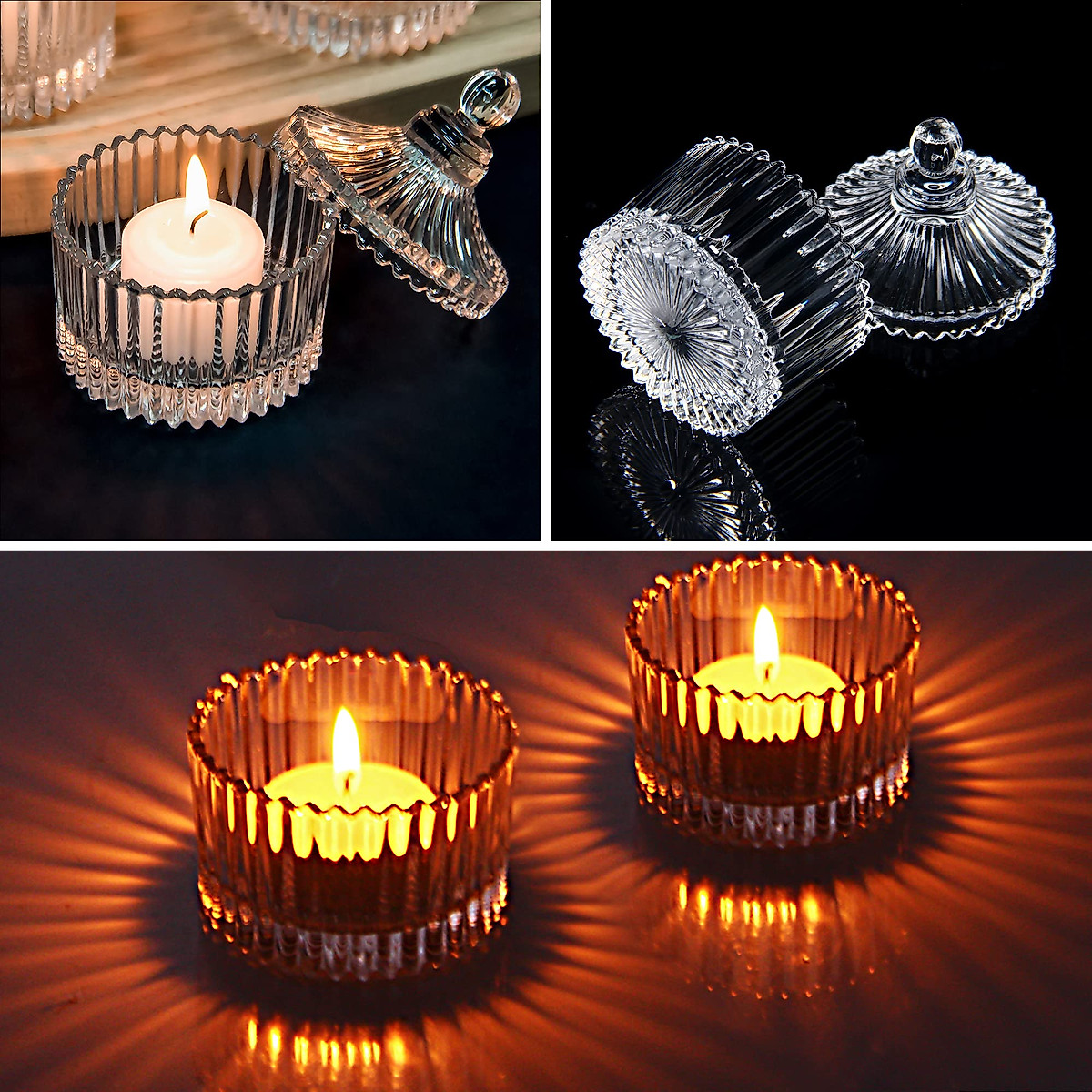 16 Piece Votive Candle Holders with Lids, Tealight Candle Holders in bulk, Glass Small Candle Holders for Table Centerpiece, Wedding, Home Decor (2.68'' x 1.65'', Clear)