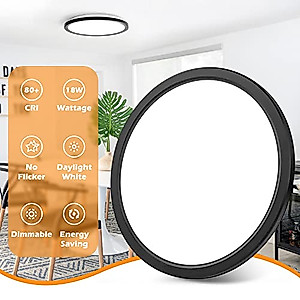 LED Flush Mount Ceiling Light Fixture 4PACK, 9Inch 18Watt, 1800LM, 5000K Daylight Light, Ultra Slim Black Thin Round Flat Light Fixtures for Office Porch Kitchen Hallway Bedroom Living Room, DIMMABLE