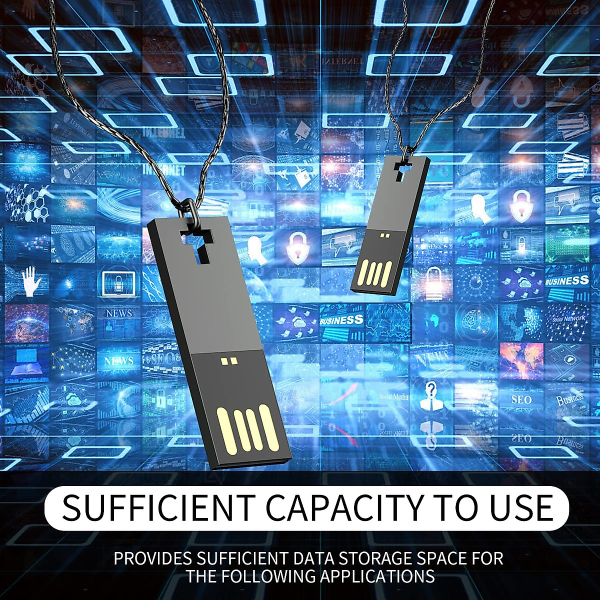 USB Flash Drive- Thumb Drive Memory Stick Pen Drive 128GB Necklace Metal Style Keychain Design (128.gb, Gun Color)