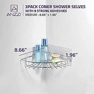 ANZZI 3-Piece Corner Shower Caddy Shelf Set with 8 Adhesive in Chrome | Steel Wall Mount Storage Organizer Shelves for Bathroom Kitchen Garage | Sturdy Holder Rack Basket | AC-AZSC64CH