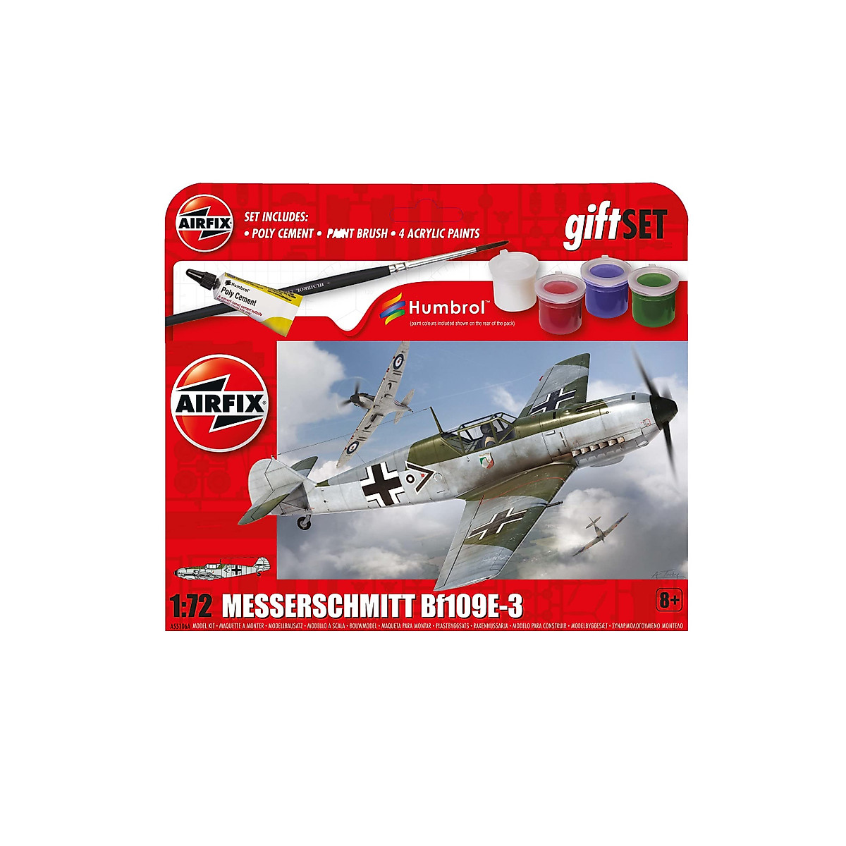 Airfix Starter Gift Set Messerschmitt Bf109E-3 1:72 Military Aviation Plastic Model Kit A55106A