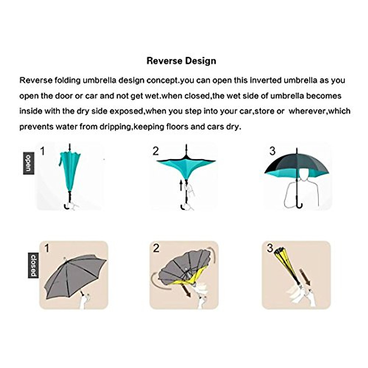 LLanxiry Umbrella,Inverted Reverse Upside Down Umbrellas with C-Shaped Handle, Anti-UV Waterproof Rain Umbrella for Women and Men (high clouds)