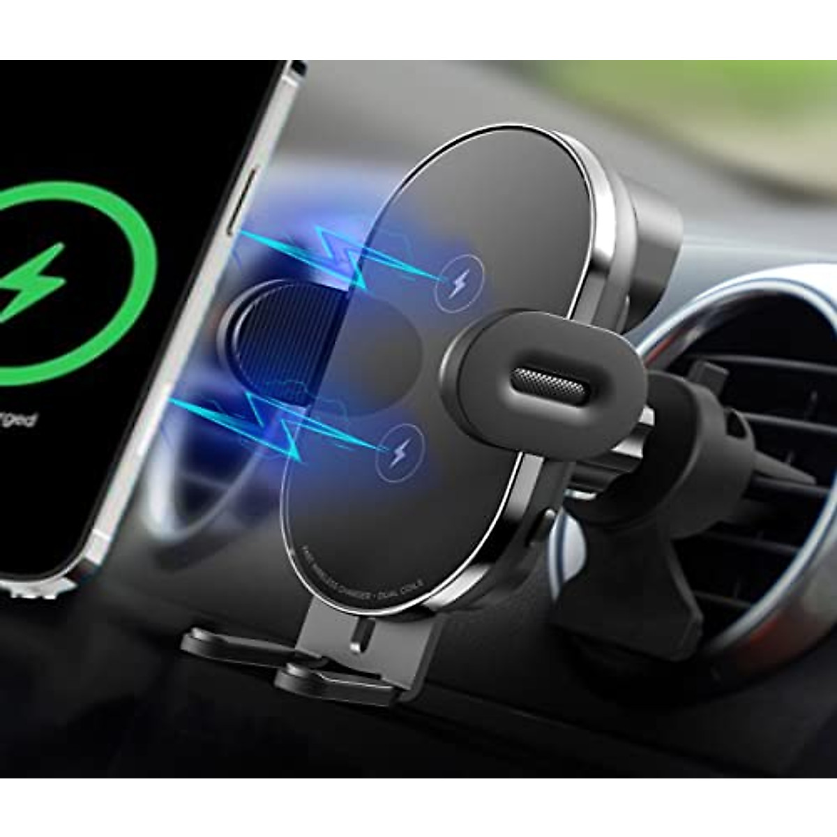 Dual Coils Wireless Car Charger Smart Sensor Phone Holder Air Vent Auto Clamping Phone Mount for car 15W Fast Charging for iPhone 14 13 12 Pro Max Mini/Samsung Galaxy Z Flip 4 3 5G/S22/S21/Note 20