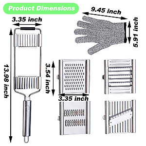 Suuker Vegetable Slicer Set,Stainless Steel Cheese Grater & Vegetable Chopper with 4 adjustable Blades for Vegetables, Fruits,Hand-held Shredder Cutter Grater Slicer