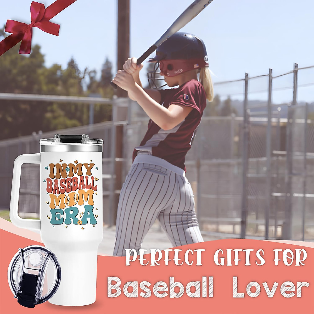 40oz Baseball Mom Tumblers for Women , Baseball Mom Gifts for Mother from Daughter Son, Baseballs Lovers Tumbler with Handle, Baseballs Cup Moms Gift for Women on Valentines Day Birthday Mothers Day