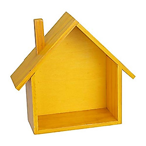 Cabilock Wooden House-Shaped Wall Storage Shelf Display Box Hanging Rack Holder Organizer for Bedroom Kids Room Kitchen (Yellow)