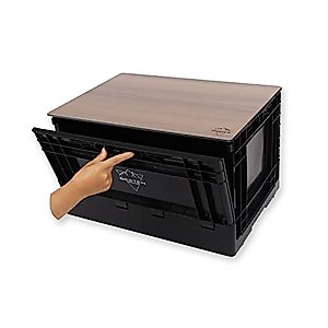 Front Loading Collapsible 13.7 Gallon 52L Storage Crate with a Melamine Lid Foldable Box Colorful Plastic Utility Bin for Home Garage Outdoor (1P)) (Black)