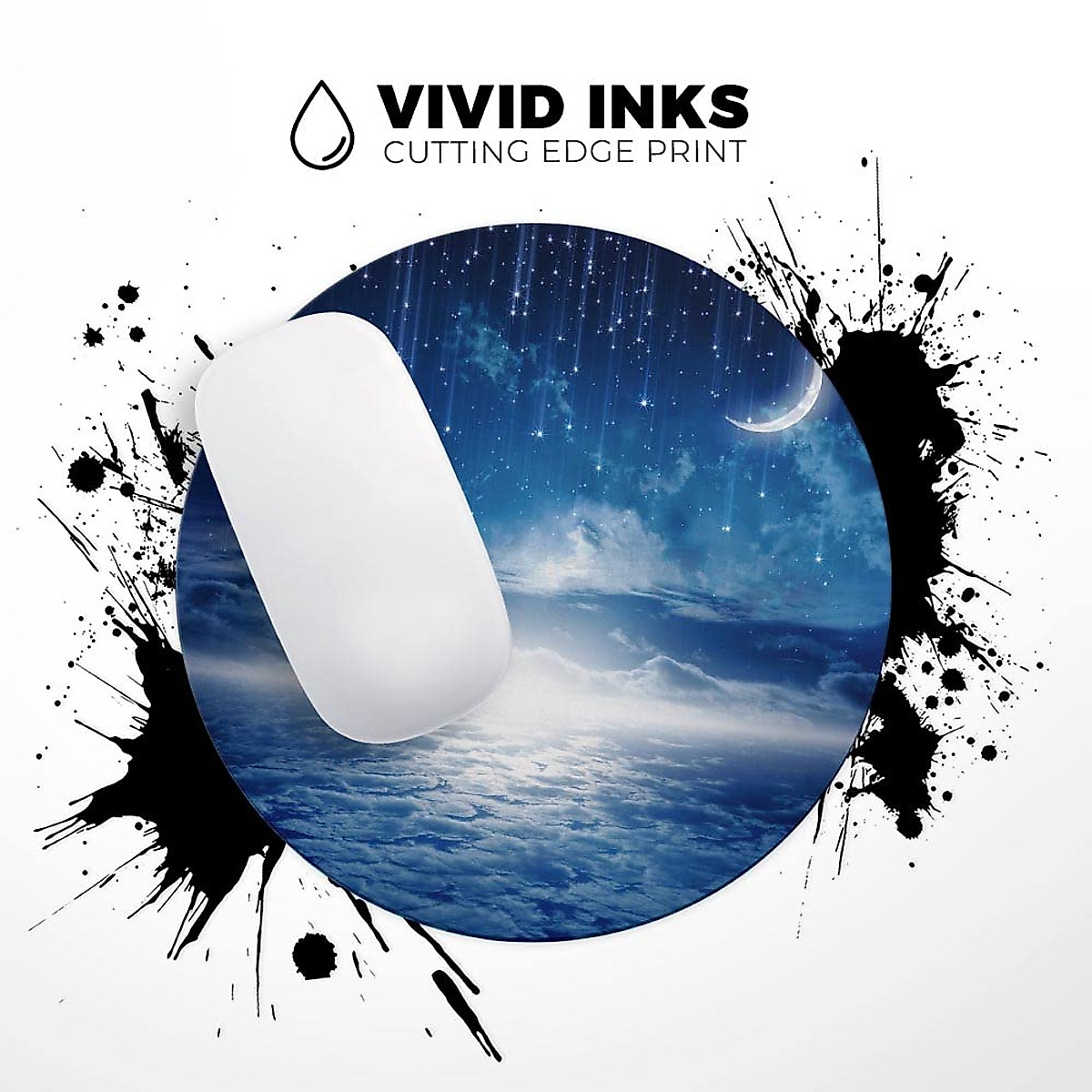 Design Skinz Vivid Blue Falling Stars in The Night Sky Waterproof Rubber Foam Backed Anti-Slip Mouse Pad for Home Work Office or Gaming Computer Desk - Round