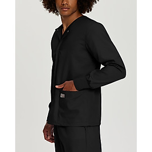 Landau Scrub Zone Unisex Relaxed Fit 2-Pocket Snap-Front Scrub Jacket 75231 Black 5XL