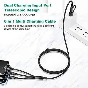 5 in 1 Multi Charging Cable 2Pack 4ft Multi USB Universal Phone Charging Cable, USB A/C to Phone USB C Micro USB Lightning Connector Nylon Braided Charging Cord Compatible with iPhone/Samsung-Black