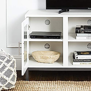 Walker Edison Modern Glass and Wood Universal TV Stand with Open Storage For TV's up to 58" Flat Screen Living Room Storage Entertainment Center, 52 Inch, White