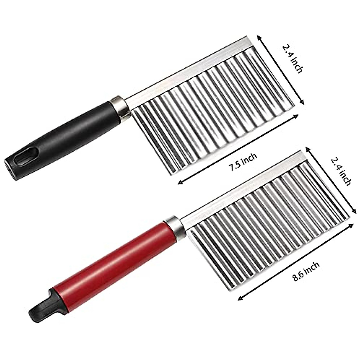 2 Pcs Potato Crinkle Cut knife, Stainless Steel Wavy Slicer, Decorative Knife for Fruits and Vegetables, Home Kitchen Wavy Blade Cutting Tool. For Carrot,Cheese,Potatoes Decoration Gadget (Black+Red)