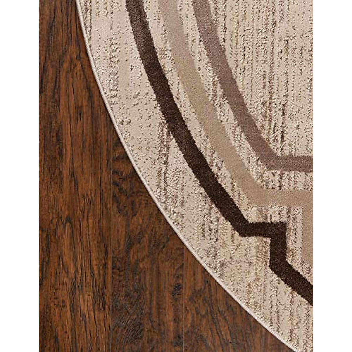 Unique Loom Oasis Collection Modern, High-Low Pile, Border, Stripes, Abstract Area Rug (7' 0 x 7' 0 Round, Brown/Beige)