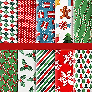 10 Pieces Christmas Cotton Fabric Squares Precut Quilting Fabric Patchwork Christmas Snowflake Print Red Green Fabric for Xmas Sewing Crafting DIY Supplies (50 x 50 cm/ 19.68 x 19.68 Inch)