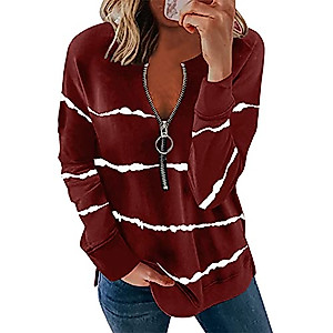 Long Sleeve Shirts for Women Pack,Oversized Sweatshirt for Women Trendy Graphic V Neck Work Fleece Long Sleeve Hoodies Cute Happy Sweatshirts Plaid Christmas Sweaters for Women Wine