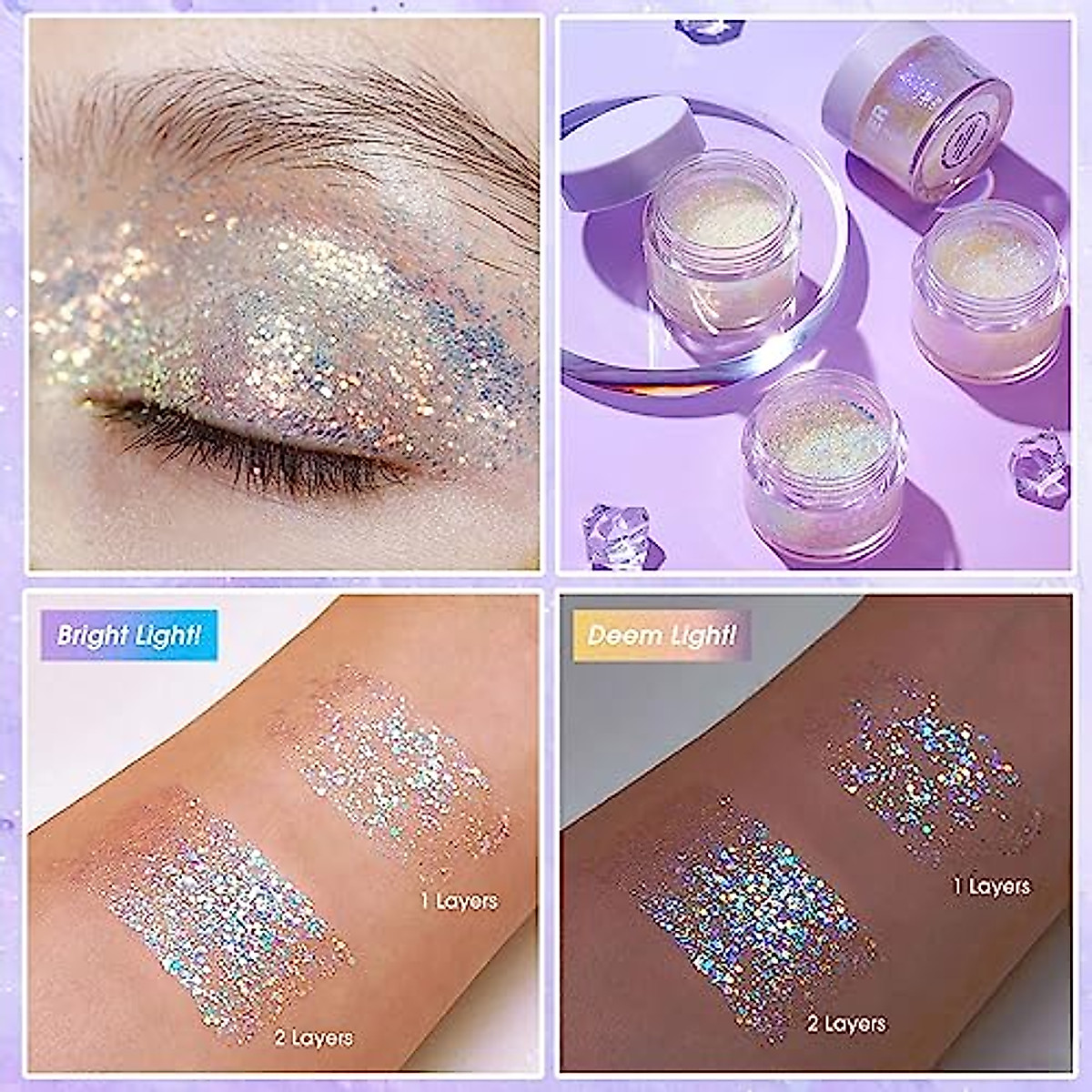 Body Glitter Gel,Holographic Face Glitter Gel for Body,Hair, Nail,Eyeshadow Glitter Makeup,Long Lasting Liquid Sequins Glitter for Festival Rave Party Accessories - 02 Sparkling Pink