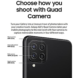 SAMSUNG Galaxy A22 (64GB, 4GB) 6.4", 5000mAh Battery, 48MP Quad Camera, Dual SIM GSM 4G Volte Unlocked (T-Mobile, Metro, Global) International Model A225M/DSN (Fast Car Charger Bundle, Black)