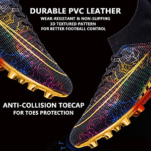 HESBITEUL Mens Soccer Cleats Football Boots Spikes Shoes High-Top Unisex Outdoor Indoor Training Athletic Sneaker