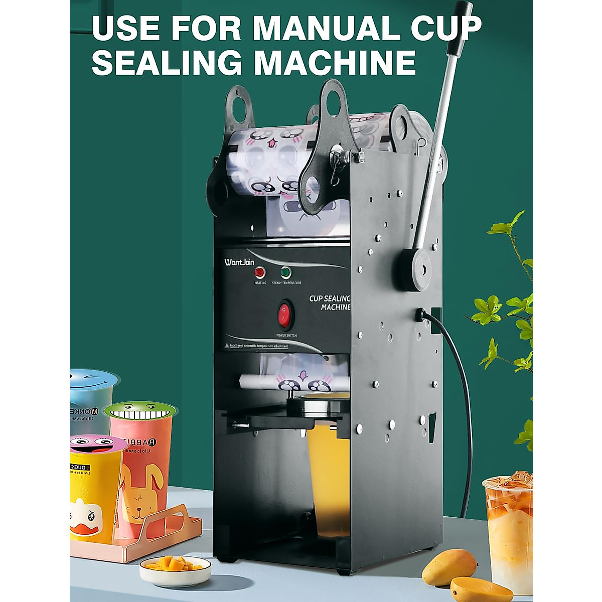 WantJoin 2 Rolls Cup Sealing Film, Cup Sealer Film 90-105 mm(3.5-3.7in） 6400 Cups for PP Plastic and Paper Cups, Tea Cup Sealing Film for Coffee Shop, Milk Tea Shop, Bar, Colourful