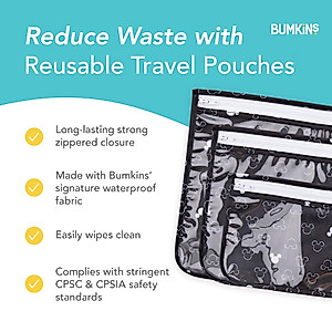 Bumkins Disney Travel Bag, Toiletry, TSA Approved Pouch, Zip Bag, Quart Size Airline Compliant, Clear-Sided, Baby, Diaper Bag Organization, Accessories, Packing, Set of 3 Sizes, Mickey Mouse Icon