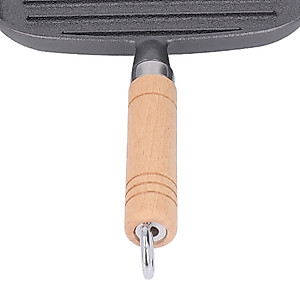 REUIQU Grill Pan, Square Cast Iron Grill Pan Steak Pan with Nonstick Surface, Sear Ridges and Wooden Handle, Multipurpose Prevents Stick Quadrate Steak Pan for Bacon Steak Onion