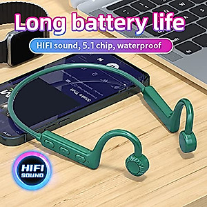 areclern Bone Conduction Earphone Headset IPX5 Wateproof Sport Earbuds Wireless Headphone Non-Slip for Driving Gaming Green