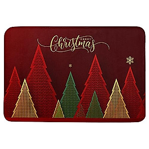 Door Mat Red Yellow Green Trees Memory Foam Cushioned Kitchen Rug, 16x24 Inch Water Absorbent Soft Touch Standing Mat for Bathroom, Office, Sink, Laundry, Home Merry Christmas Snowflakes
