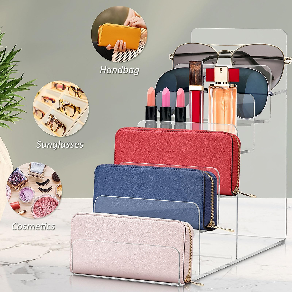 DOITOOL 6-Tier Purse Display Stand,Acrylic Display Riser Shelf Wallet Organizer,Handbag Display Stand Holder,Perfume Organizer Clear Retail Display Stands