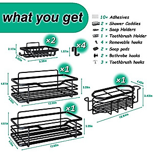 JILIER Shower Caddy, Bathroom Shower Shelves Pack of 5, Bathroom Shower Storage Organizer, Adhesive Shower Shelves for Inside Shower & Kitchen Storage, No Drilling, Bathroom Shower Organizer