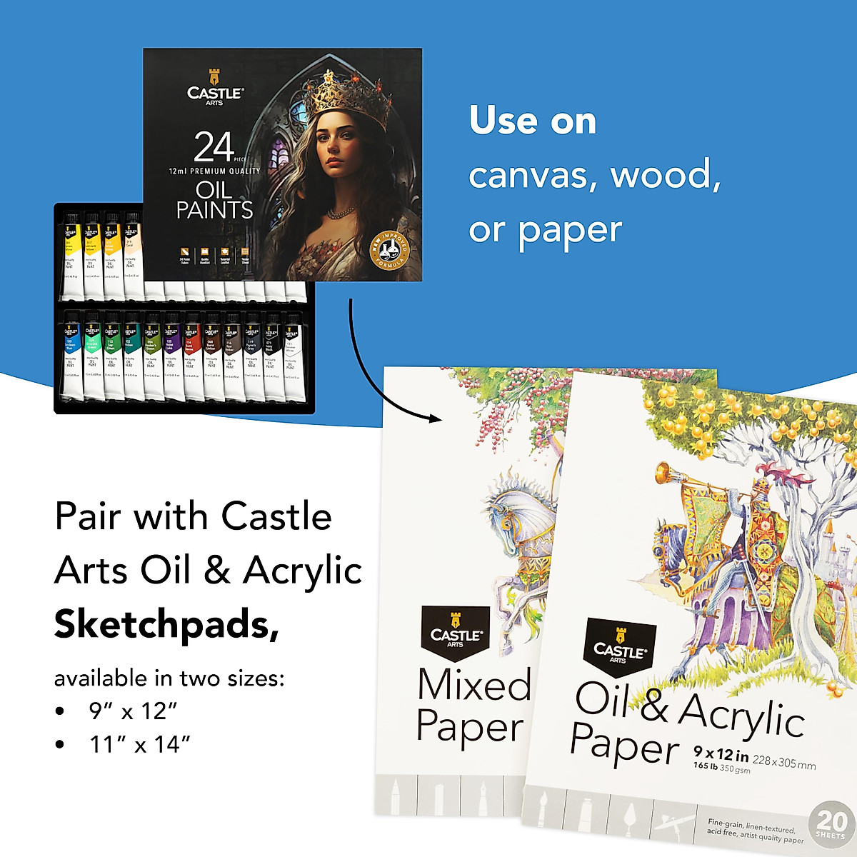 Castle Art Supplies 24 x 12ml Oil Paint Set | Great Value Set for Adult Artists, Beginners and Advanced | Vibrant Variety of Smooth-to-use Colors | In Impressive Presentation Box With Tutorial