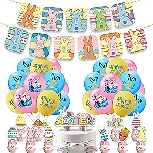 Easter Party Balloon Set - Easter Happy Banner, Easter Egg Bunny Balloon, Easter Cake Tag,Easter Party Supplies (34 Pieces)