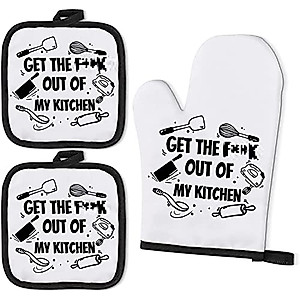 Souhoney Funny Gifts for Women Men Oven Mitts and Pot Holders for Kitchen with Loop, Funny Oven Mitts House Warming Gifts New Home, Christmas Cooking Baking Gifts, Birthday Gifts for Mom Wife Friend