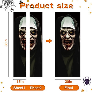 ANPHSIN Halloween 3D Nun Door Stickers, 30 x 80 in Bloody Nun Lifelike Door Wallpaper Sticker for Halloween Decoration, Party Decors